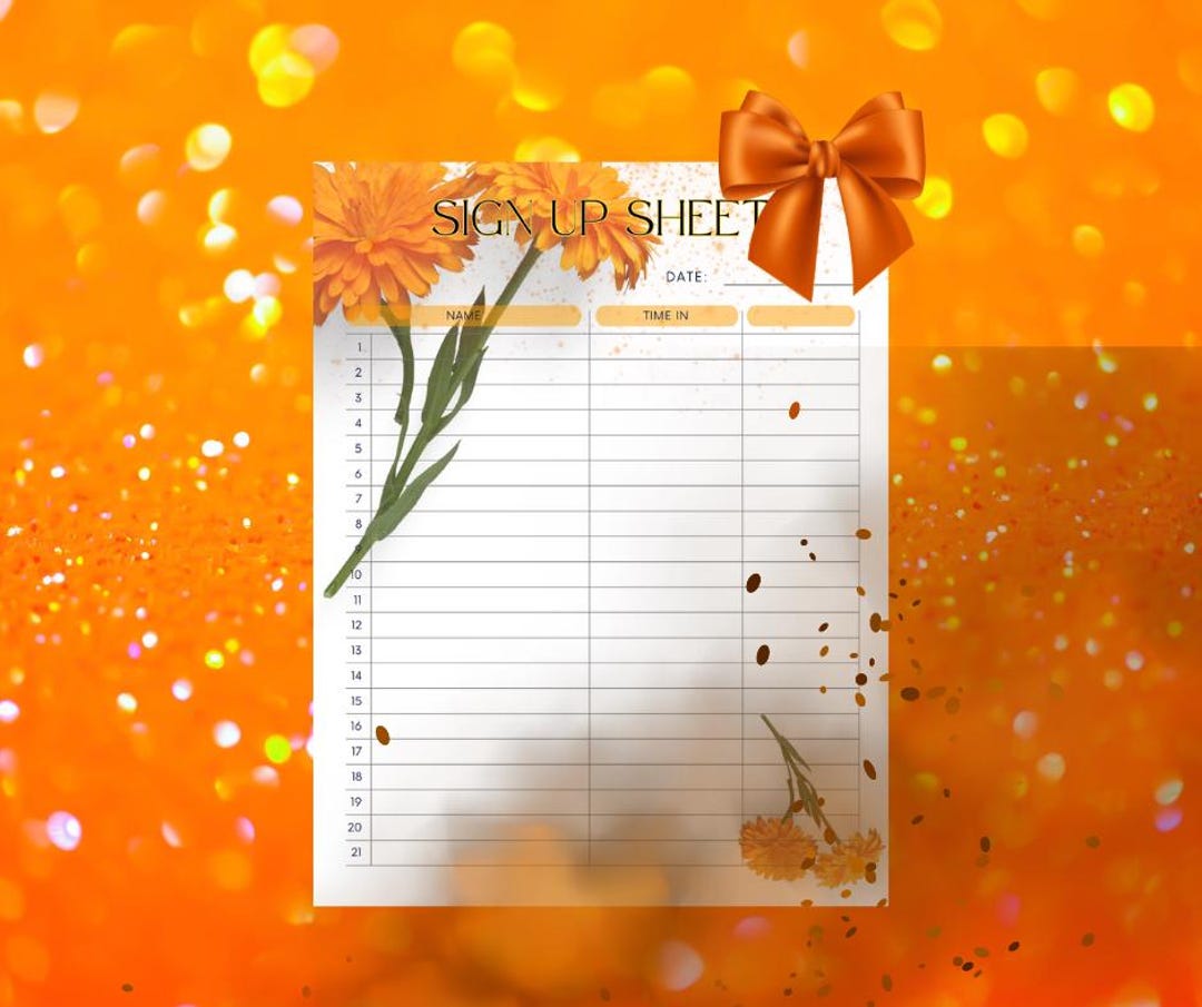 Orange Floral Sign-up Sheet, Elegant Event Form (digital PDF) - Etsy
