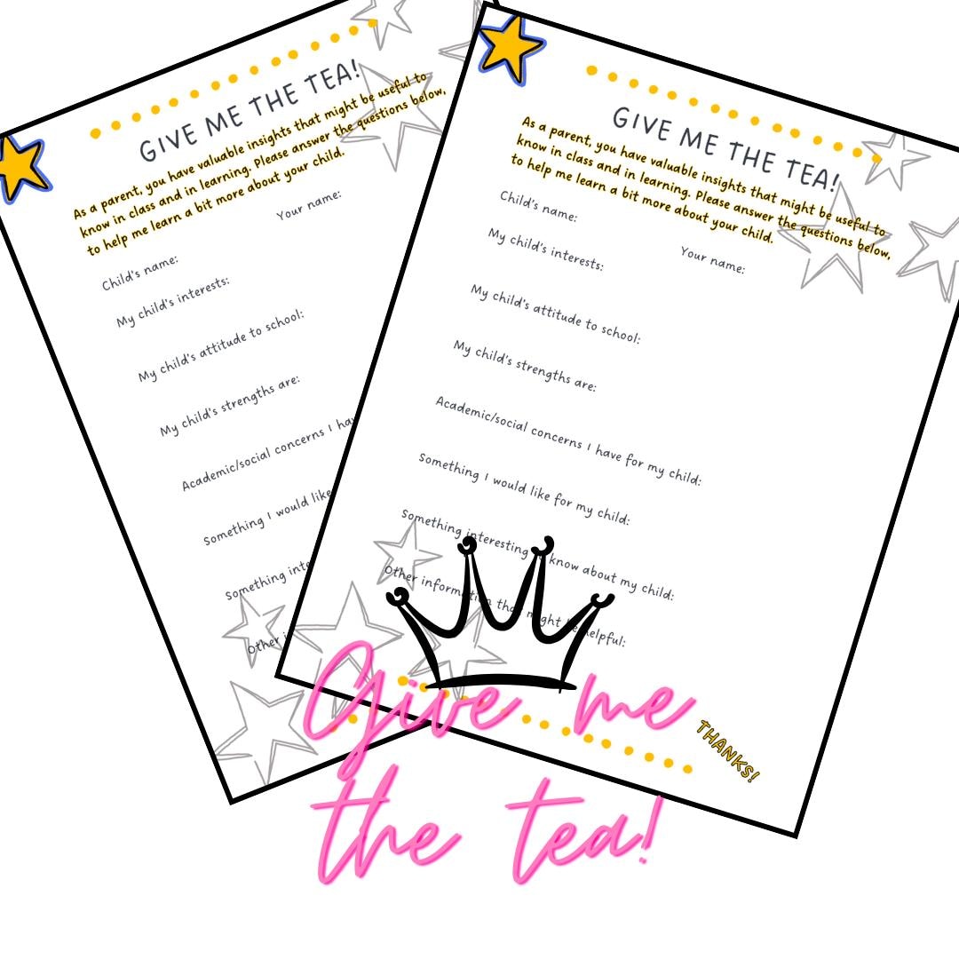 Give Me the TEA Worksheet for Parents, Back to School Worksheet ...