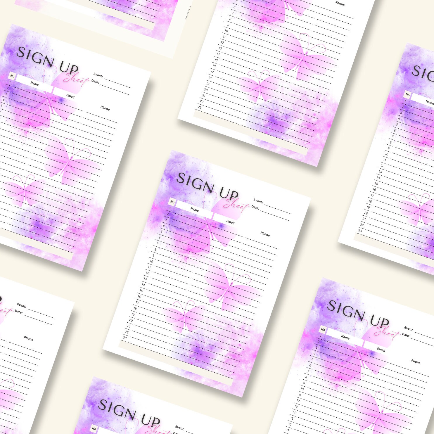 Sign up Sheet Purple Butterflies Print Out - Etsy