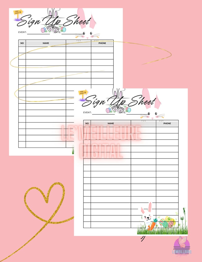 Bunny Easter Sign up Sheet, Template, Customized + Editable Sign in ...
