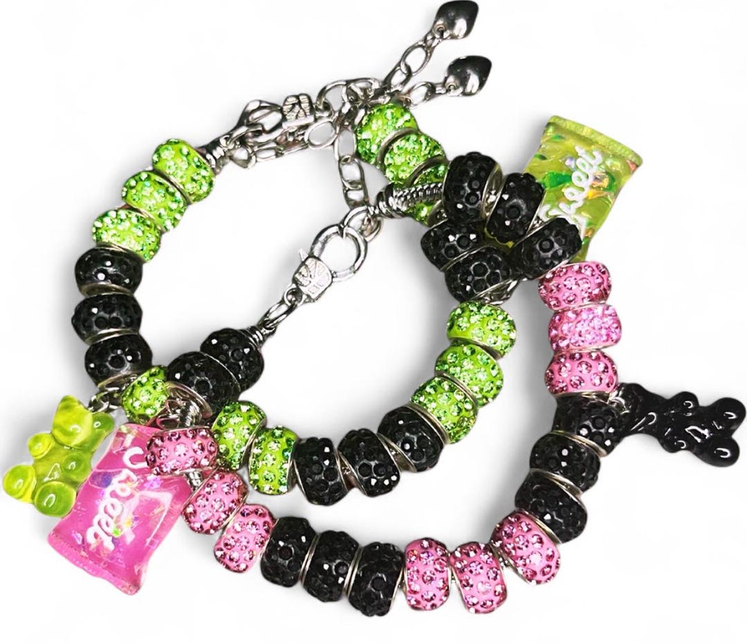 Goth Candy “sweet + Sour” Charm Bracelet Bundle – Pink & Lime Goth Bead ...