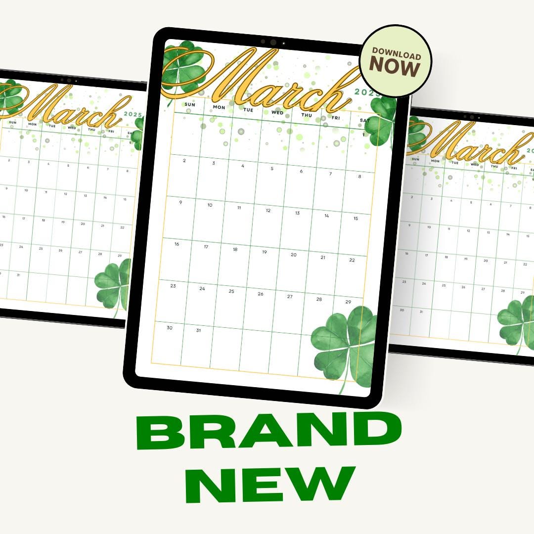March 2025 Calendar, Clover Calendar, March Calendar - Etsy