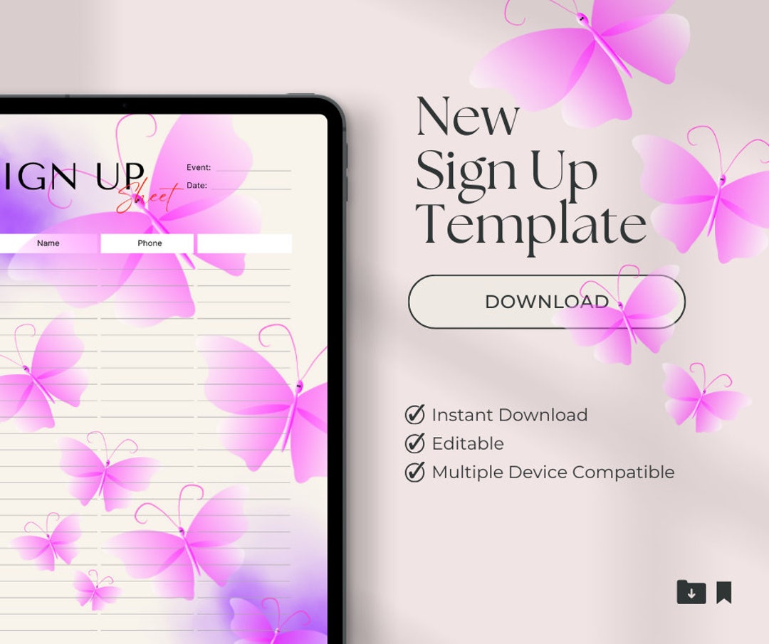 Butterfly Sign up Print Out, Purple Butterfly Updated Sign Up - Etsy