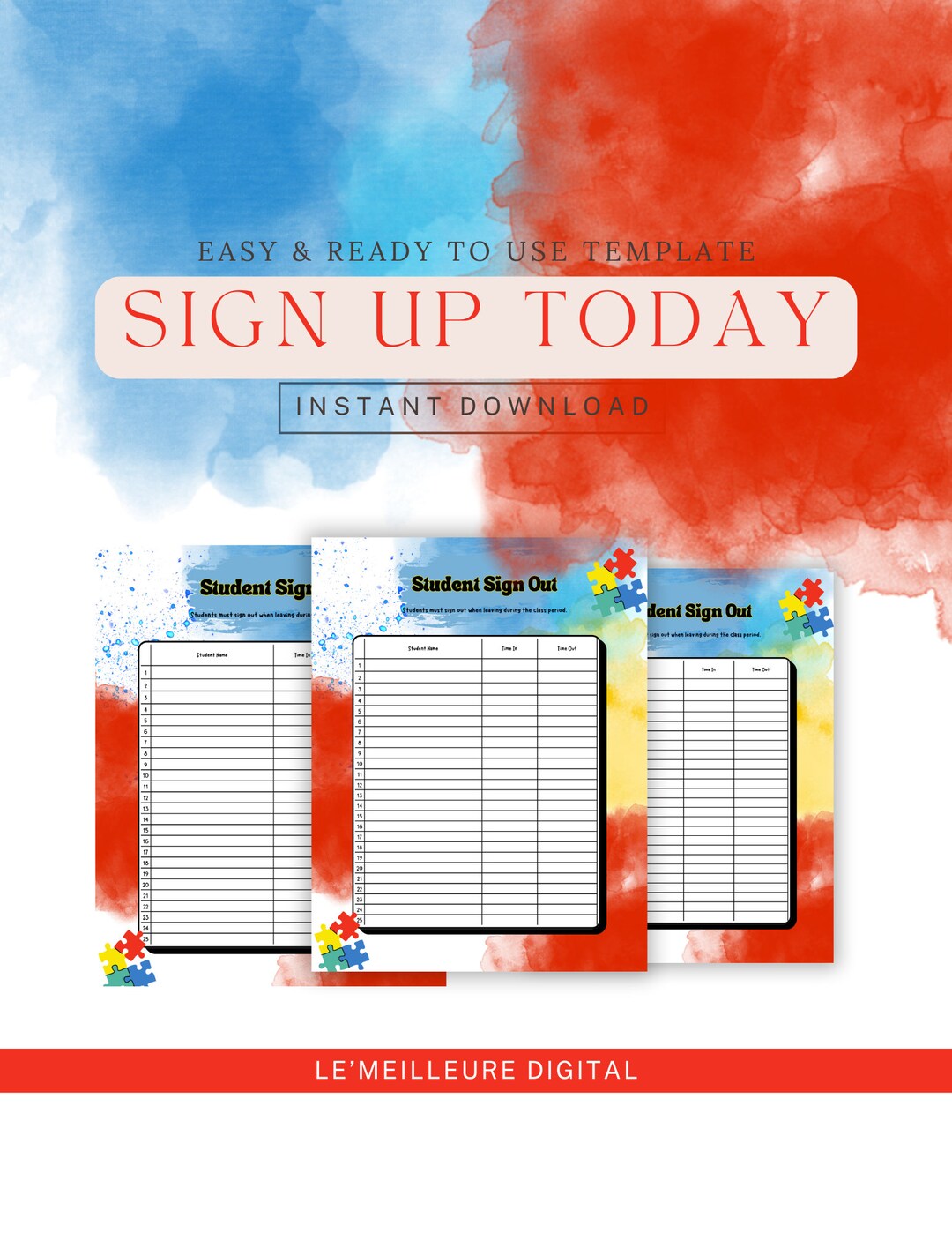 Autism Awareness Sign in and Out Sheet, Student Sign in and Out ...