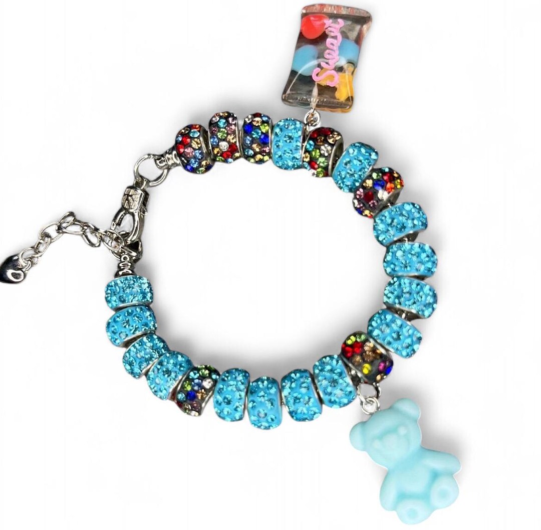 Goth Candy “blueberry Sugar” Bracelet Glittery Blue Charm Jewelry ...