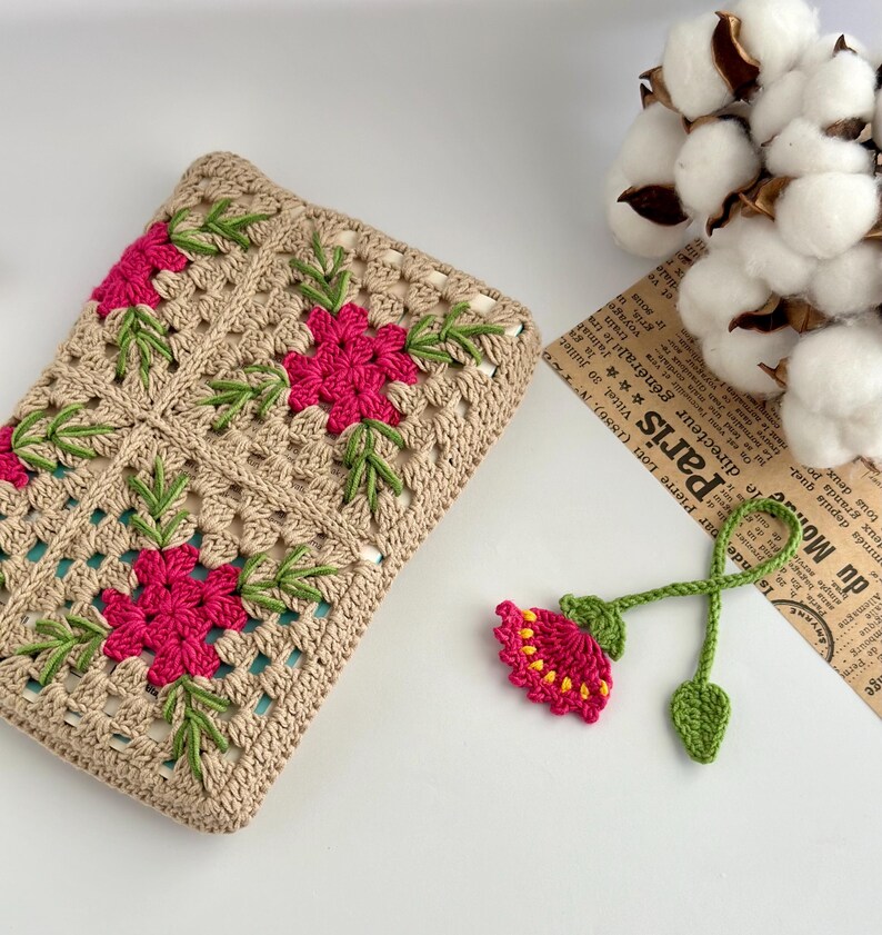 Granny Square Book Cover, Crochet Book Sleeve and Bookmark - Etsy UK