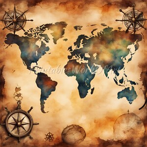 Printable Pirate Map Watercolor Collection: Instant Download JPG, World ...