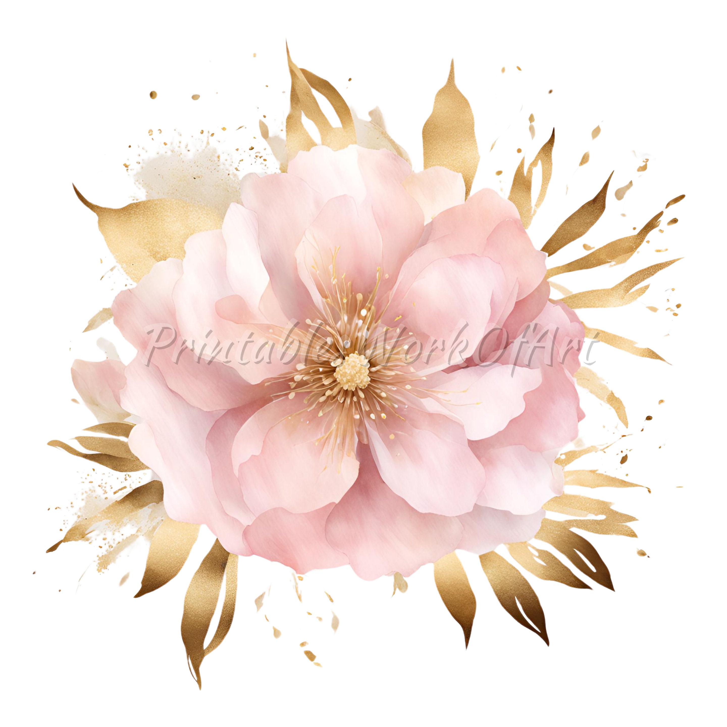 Abstract Flower Cliparts, Pink Gold Flowers, Floral Print, Printable ...
