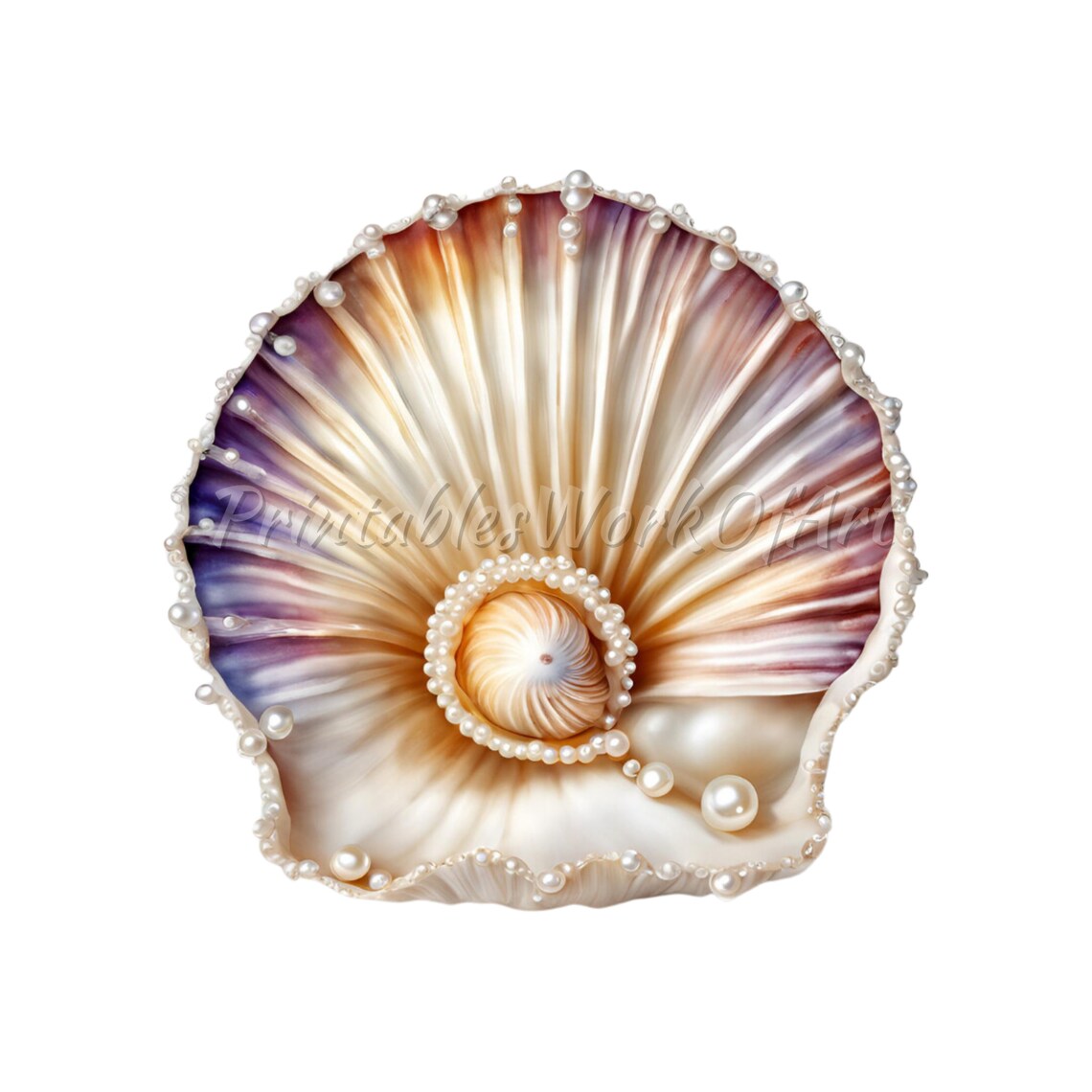 10 Sea Shell Pearl Clipart, Sea Shell Clip Art, Printable Watercolor ...