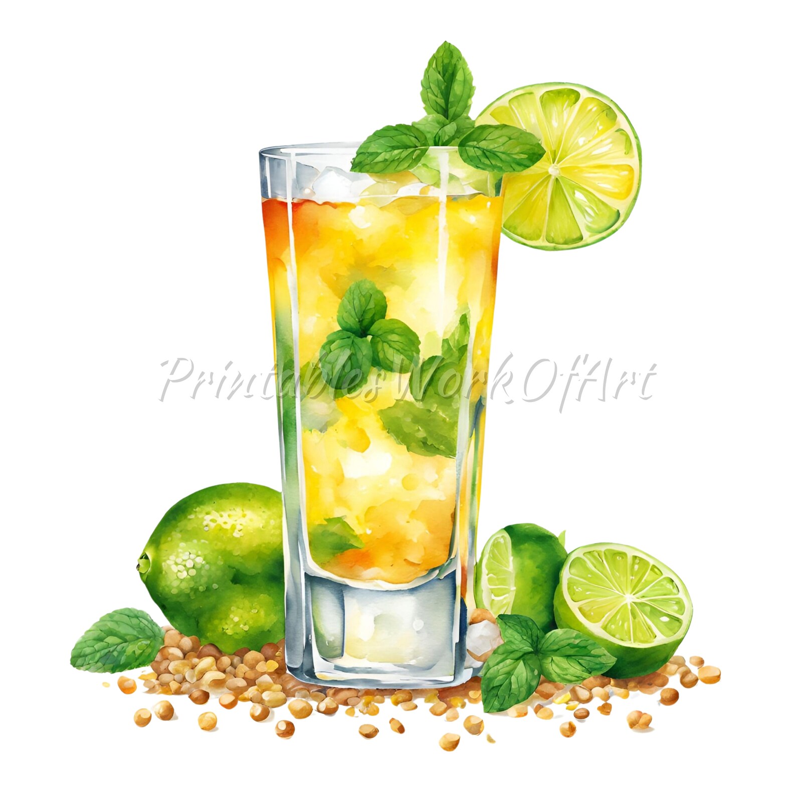 Yellow Mojito Clipart, Mojito Cocktail Images, 12 Watercolor Clip Art ...