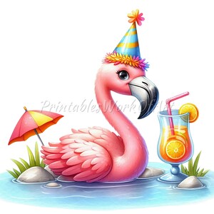 Watercolor Cute Flamingo Clipart, Beach Flamingo Nursery, Pink Tropical ...