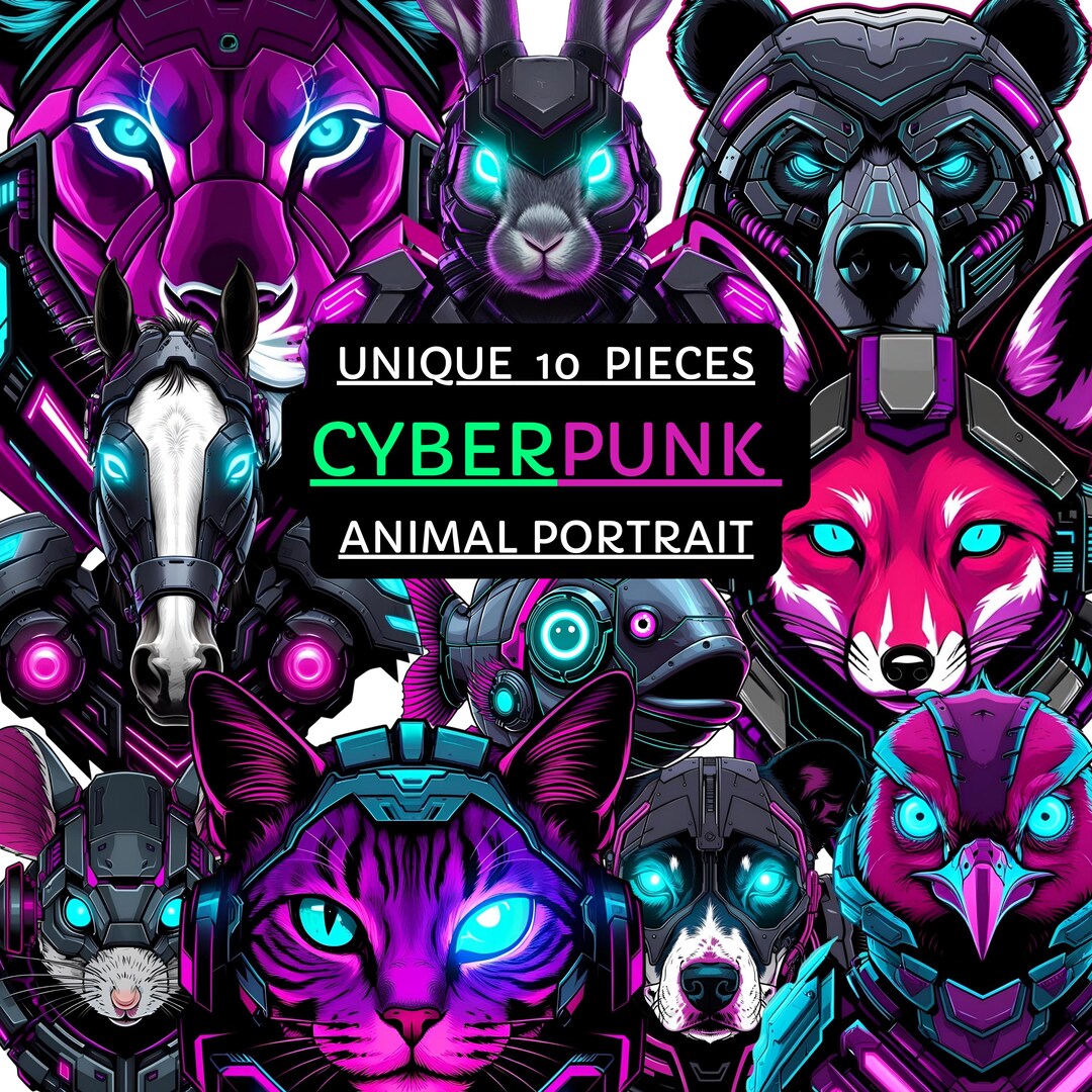 Cyberpunk Animals Digital Clipart Bundle - Futuristic and Sci-fi ...