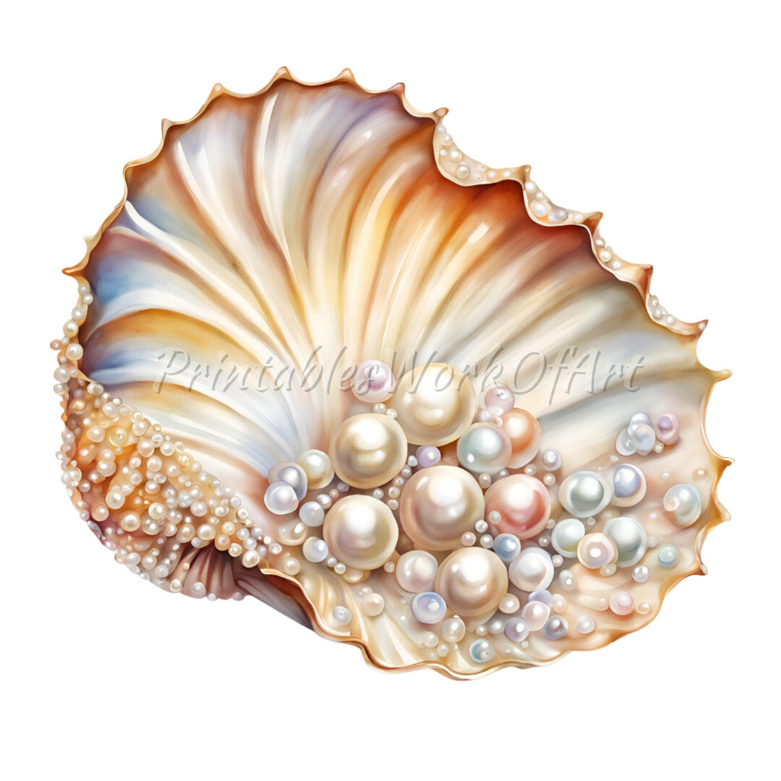 10 Sea Shell Pearl Clipart, Sea Shell Clip Art, Printable Watercolor ...