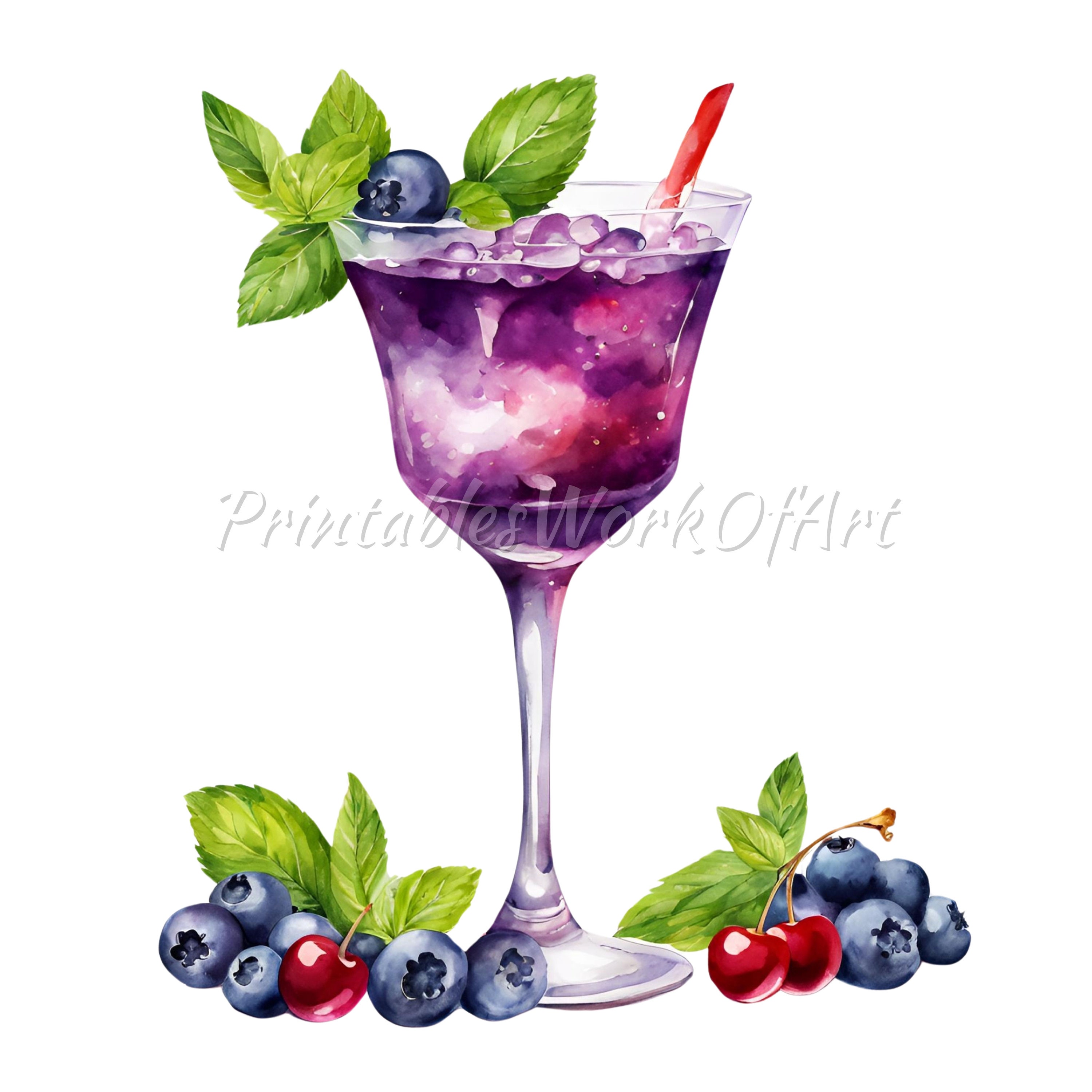 Purple Mojito Clipart, Mojito Cocktail Images, 12 Watercolor Clip Art ...