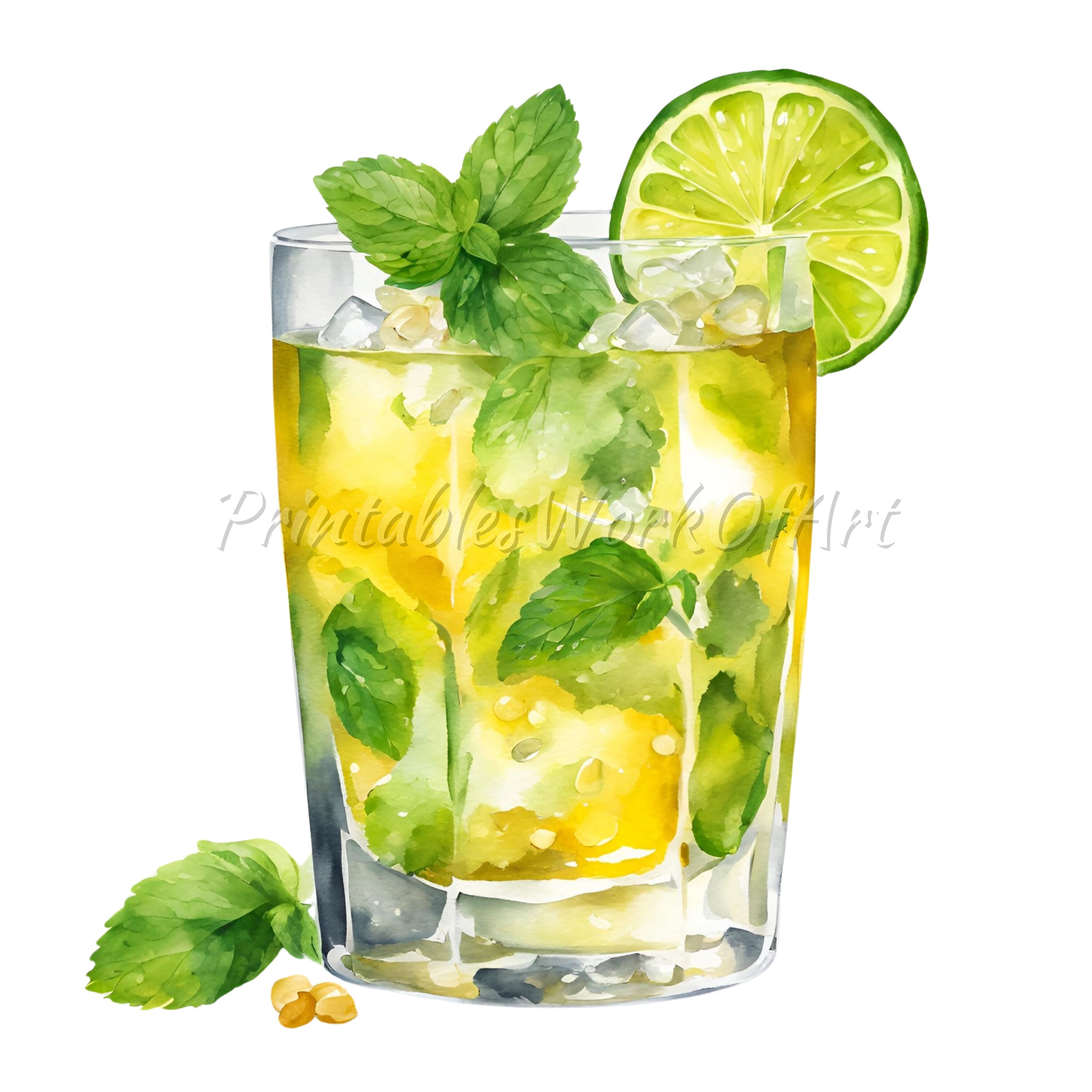 Yellow Mojito Clipart, Mojito Cocktail Images, 12 Watercolor Clip Art ...