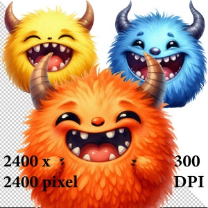 Cute Kawaii Monster Clip Art - 18 Watercolor Pngs for Kids Stickers ...