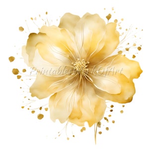 Abstract Flower Clipart, Yellow Gold Flowers, Floral Print, Printable ...