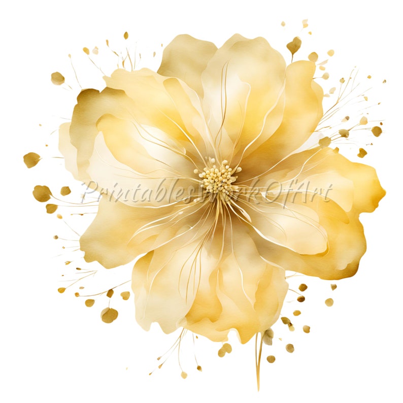 Abstract Flower Clipart, Yellow Gold Flowers, Floral Print, Printable ...