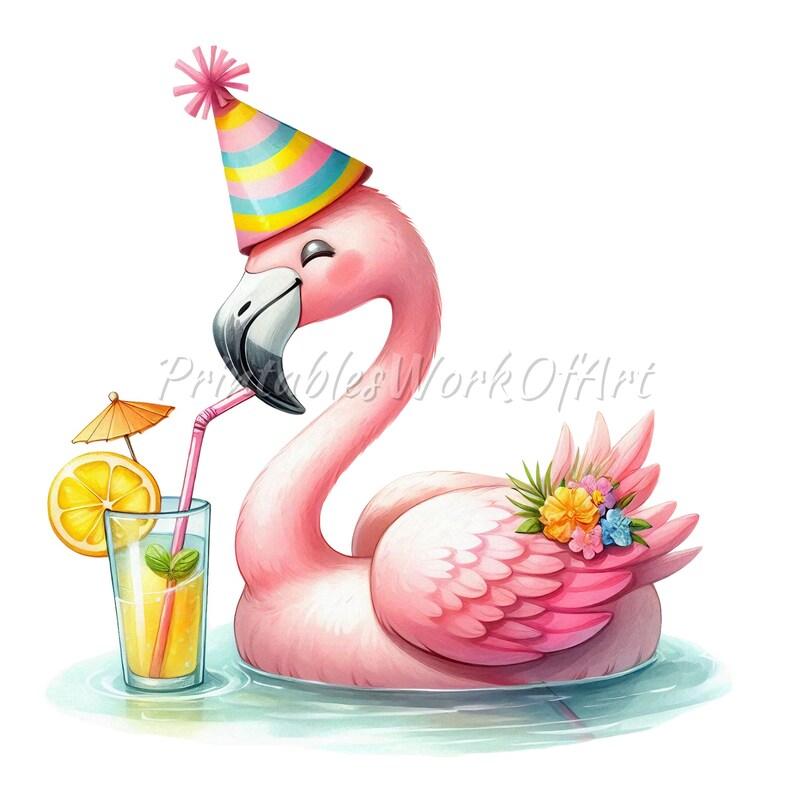 Watercolor Cute Flamingo Clipart, Beach Flamingo Nursery, Pink Tropical ...