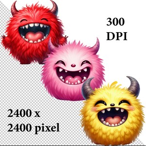 Cute Kawaii Monster Clip Art - 18 Watercolor Pngs for Kids Stickers ...