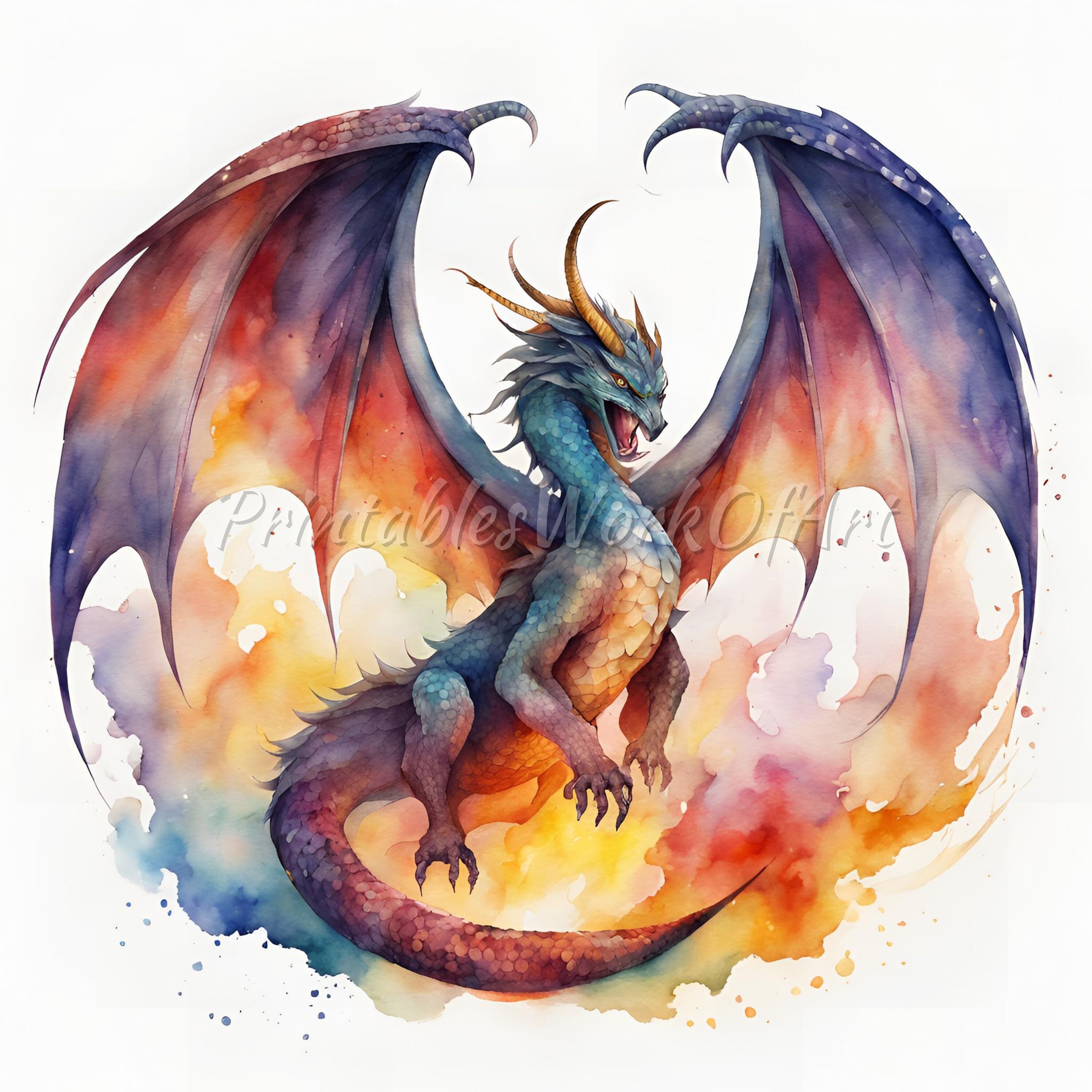 Mystic Dragons Watercolor Set of 10 JPG Files Artistic Clipart ...