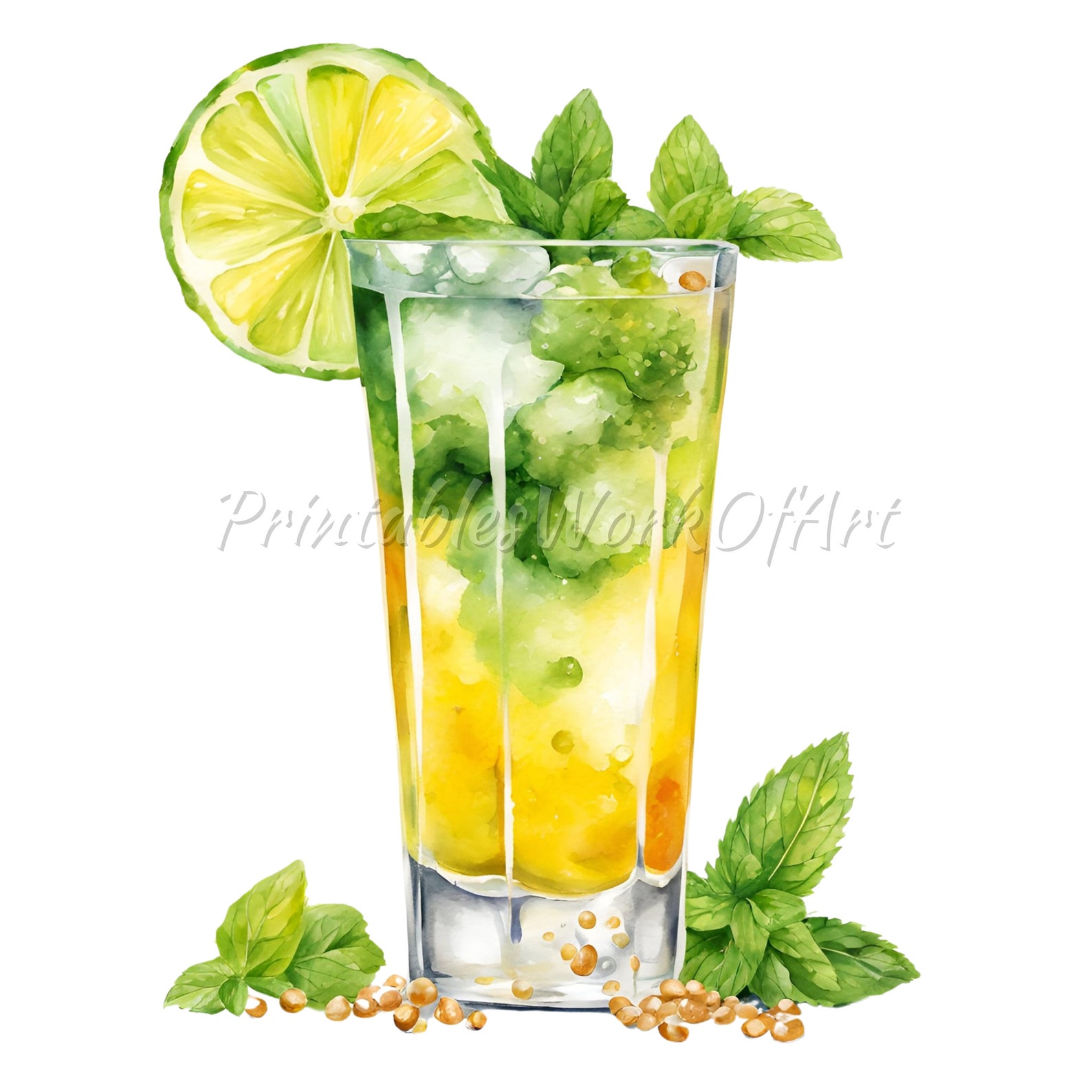 Yellow Mojito Clipart, Mojito Cocktail Images, 12 Watercolor Clip Art ...