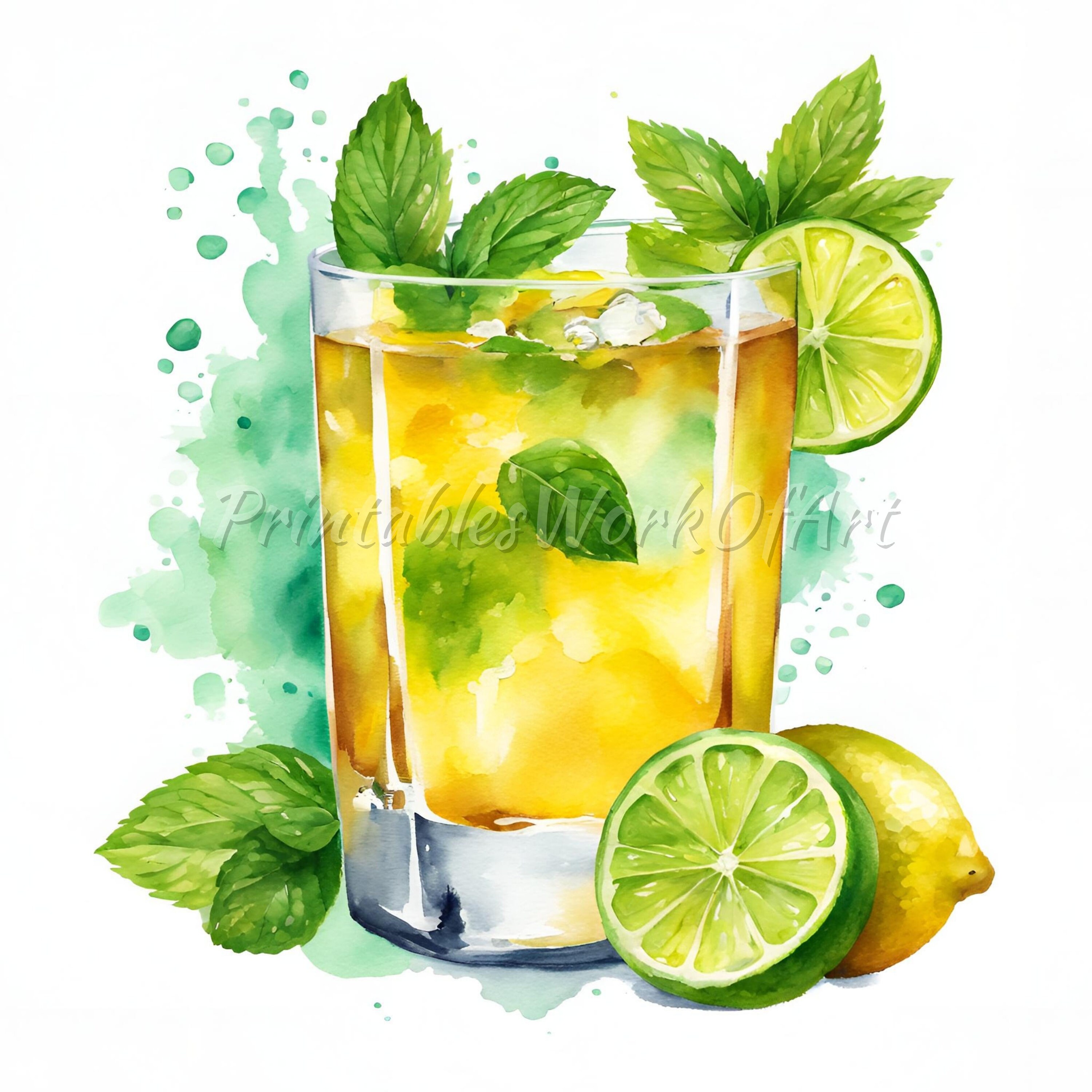 Yellow Mojito Clipart, Mojito Cocktail Images, 12 Watercolor Clip Art ...