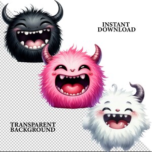 Cute Kawaii Monster Clip Art - 18 Watercolor Pngs for Kids Stickers ...