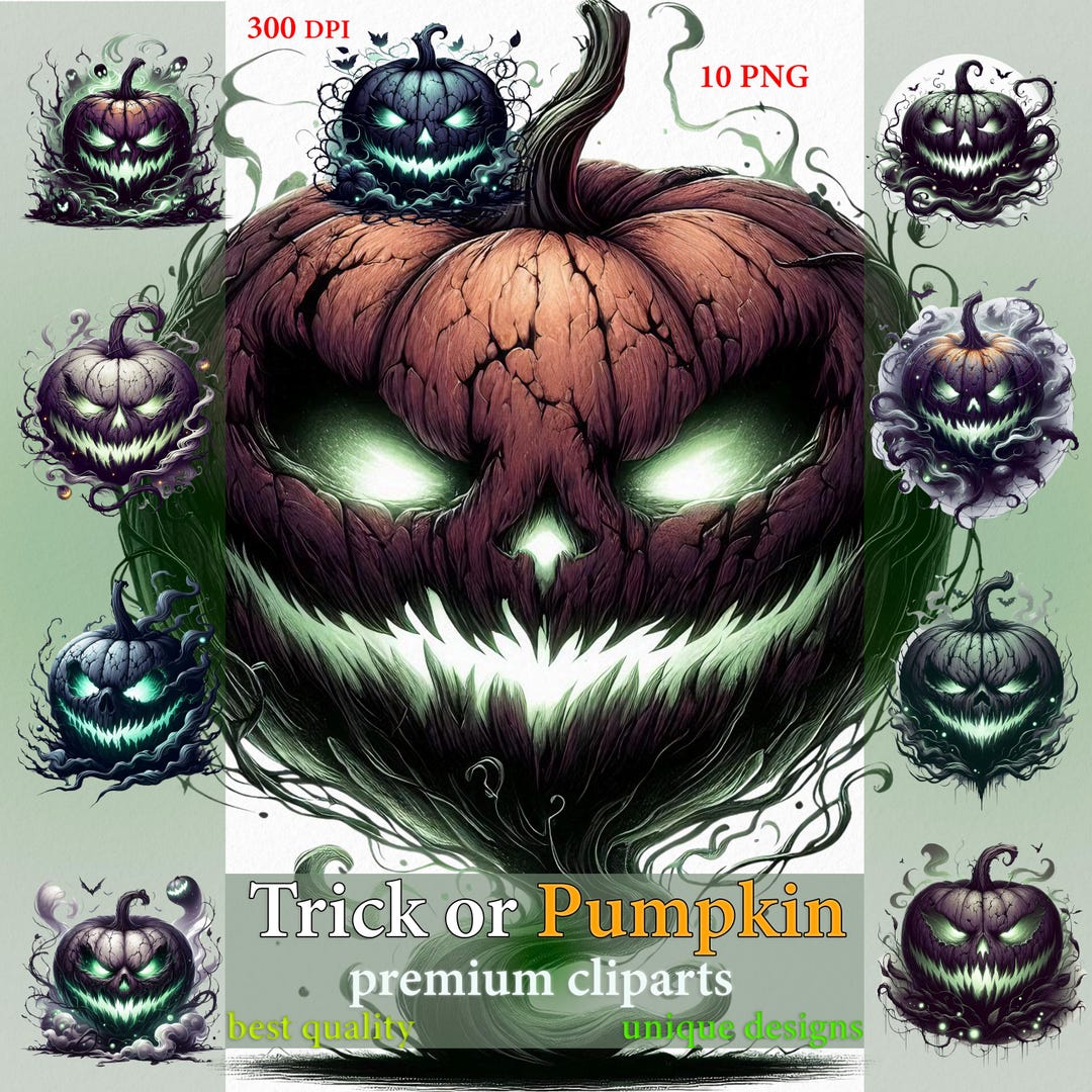 10 Mad Pumpkin Clipart Bundle - Scary Halloween Jack O' Lantern Pngs ...