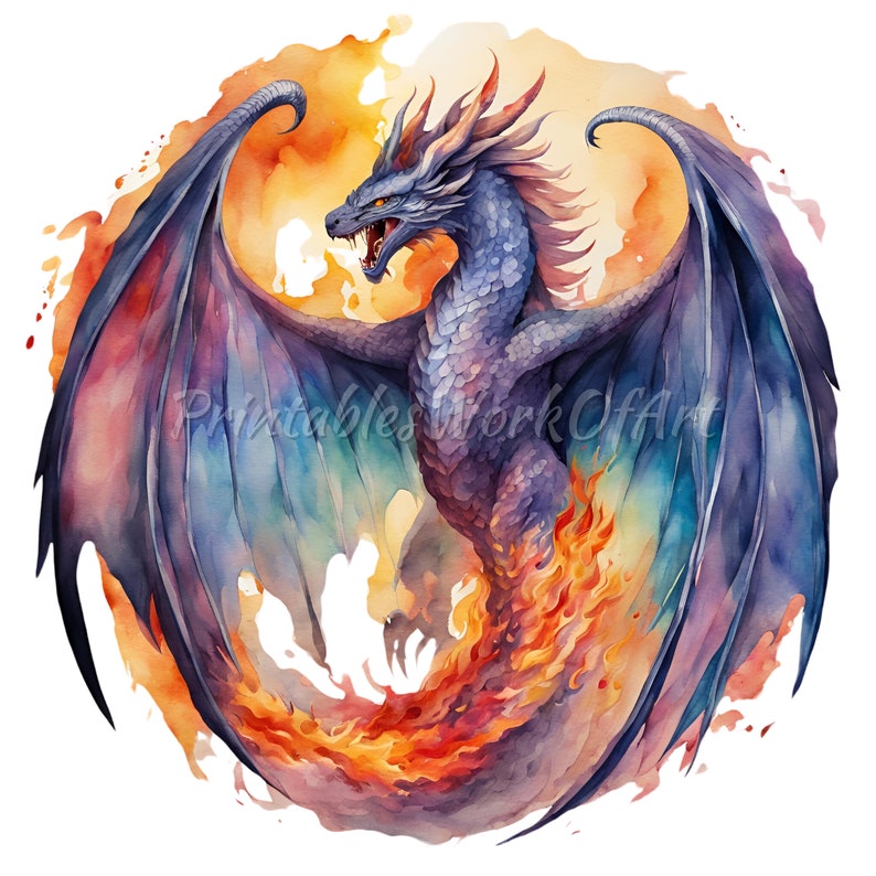 Mystic Dragons Watercolor - Set of 10 JPG Files - Artistic Clipart ...