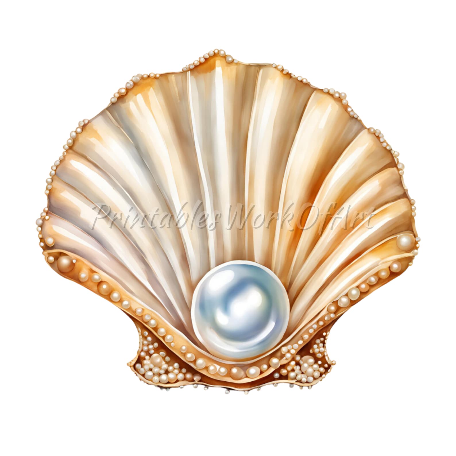 10 Sea Shell Pearl Clipart, Sea Shell Clip Art, Printable Watercolor ...