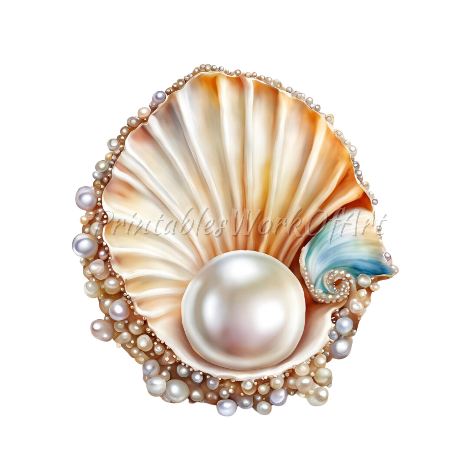 10 Sea Shell Pearl Clipart, Sea Shell Clip Art, Printable Watercolor ...