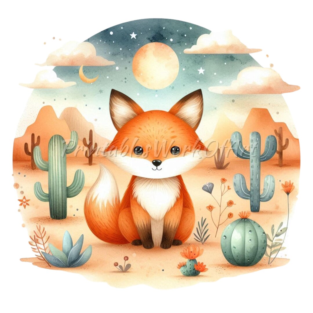 Desert Fox Clipart 1 8 High Quality Watercolor Baby Fox Meadow Pngs for ...