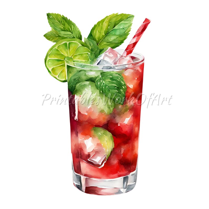 Red Cherry Mojito Clipart, Mojito Cocktail Images, 10 Watercolor Clip ...