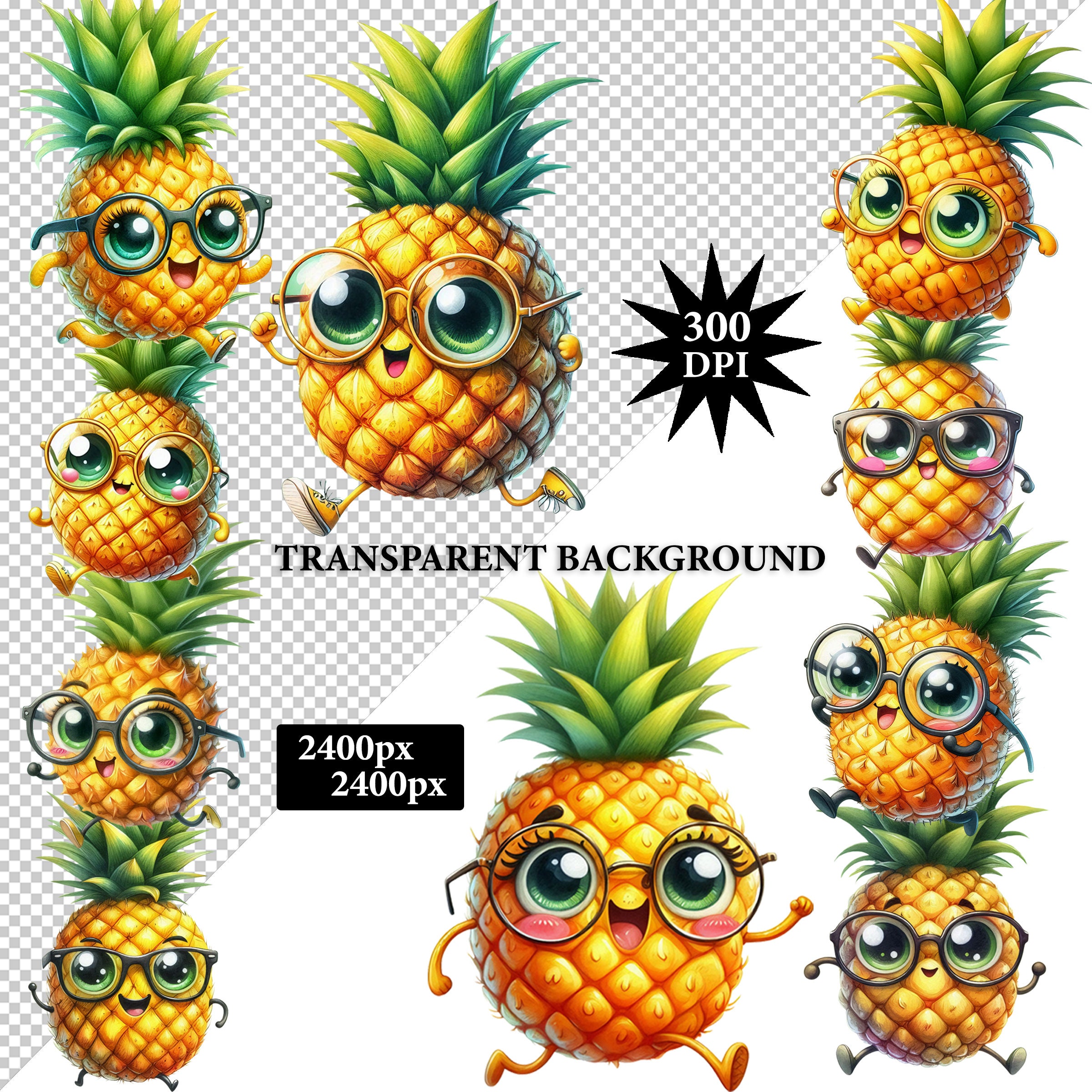 10 Running Pineapple Watercolor PNG Clipart, High Quality Transparent ...
