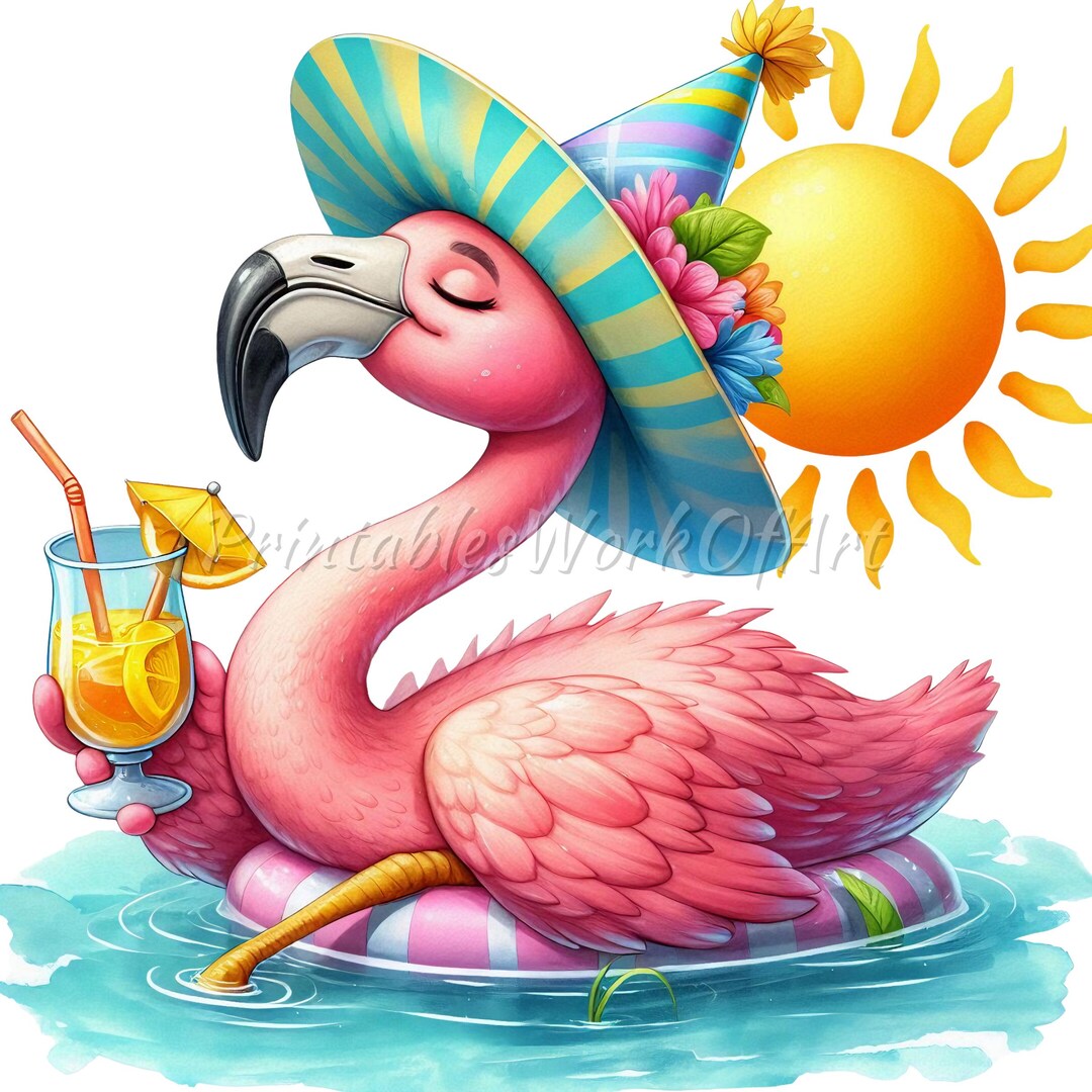 Watercolor Cute Flamingo Clipart, Beach Flamingo Nursery, Pink Tropical ...