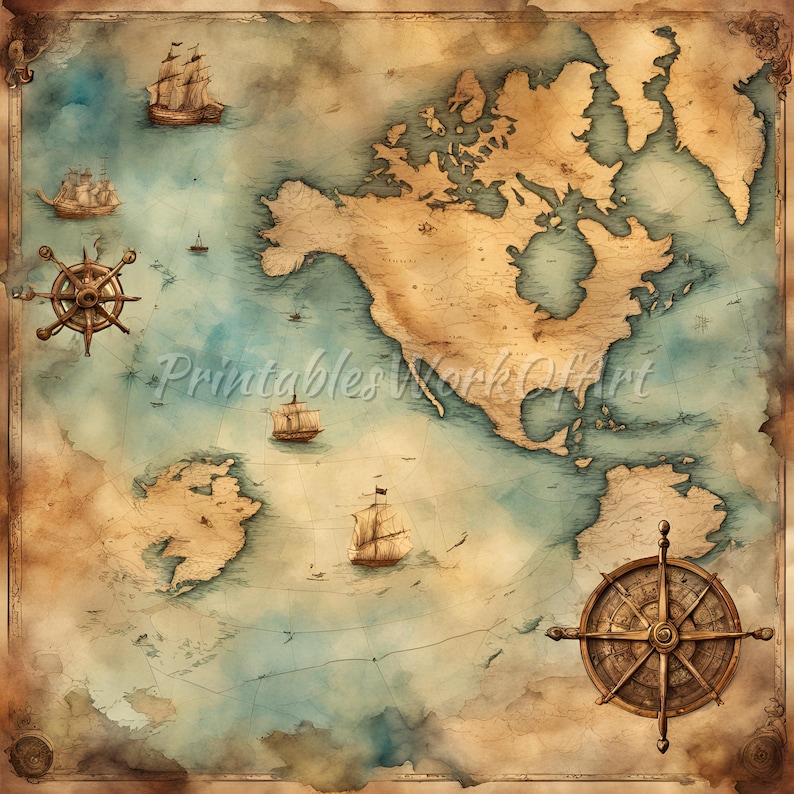 Vintage Pirate Map: Watercolor World Map Art (digital Download) - Etsy