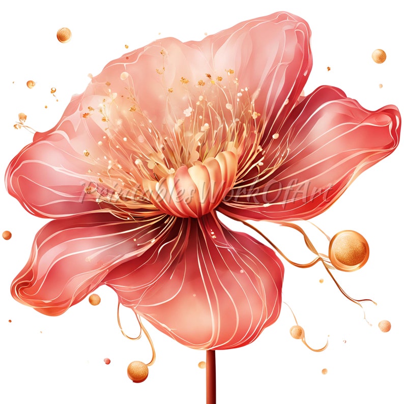 Abstract Flower Clipart, Red Gold Flowers, Floral Print, Printable ...