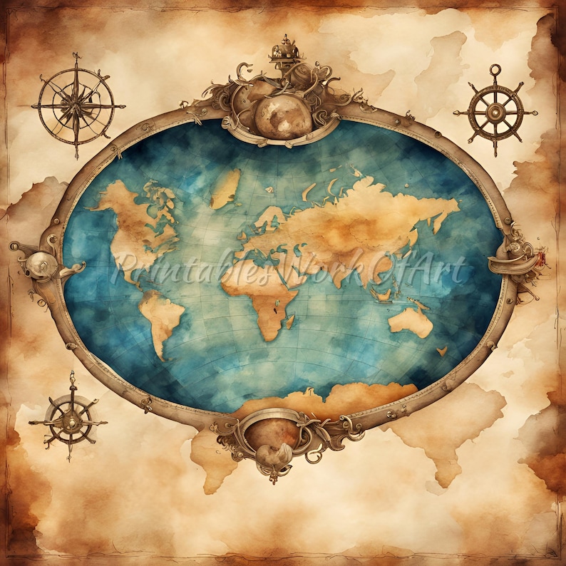 Vintage Pirate Map Wall Art - Antique Nautical Decor for Kids Room or ...