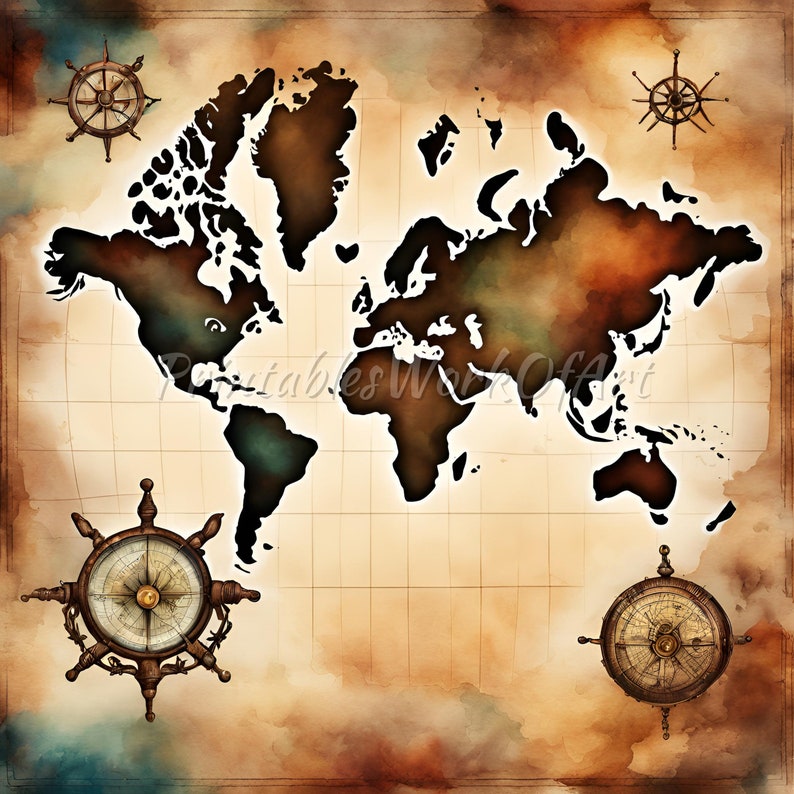 Vintage Pirate Map Wall Art - Antique Nautical Decor for Kids Room or ...