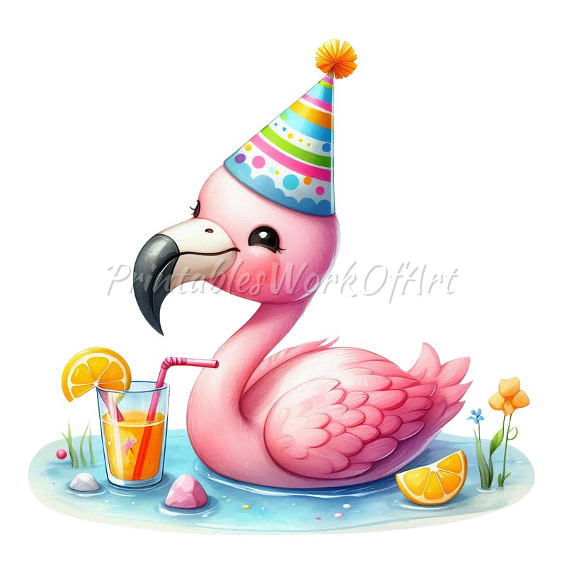 Watercolor Cute Flamingo Clipart, Beach Flamingo Nursery, Pink Tropical ...