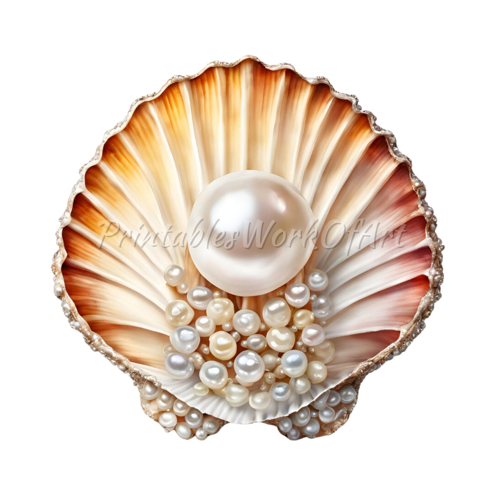 10 Sea Shell Pearl Clipart, Sea Shell Clip Art, Printable Watercolor ...