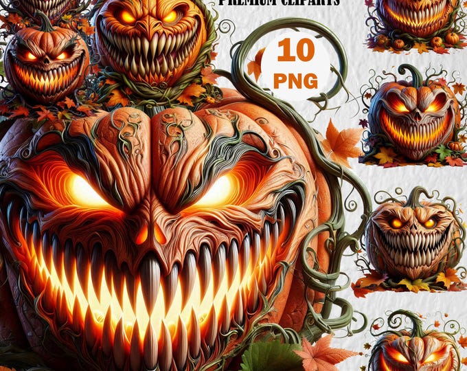 Evil Pumpkin Monster Clipart Bundle for Sublimation Halloween Scary ...