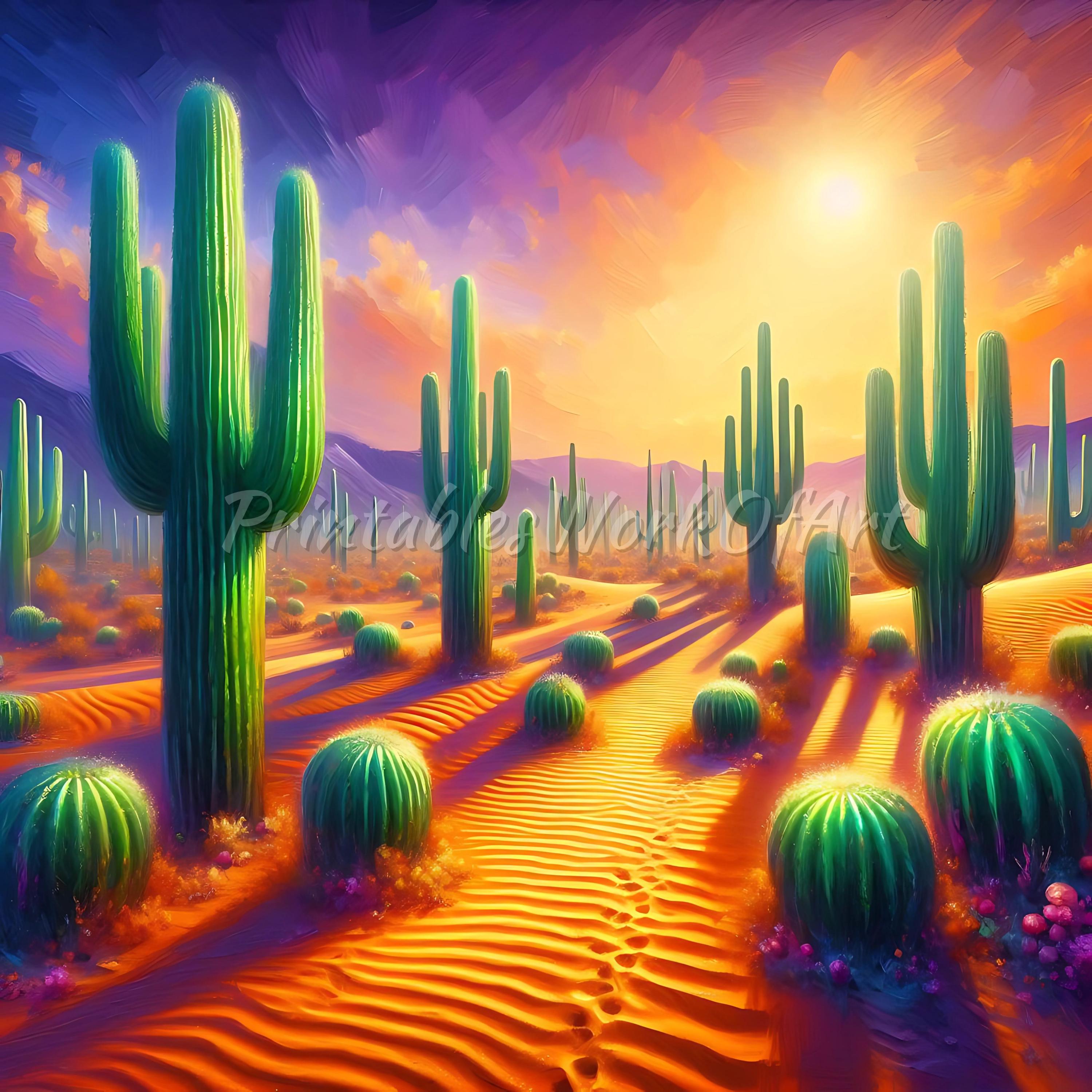 Boho Desert Cactus Wall Art – Oil Painting Style Printable | Mystical ...