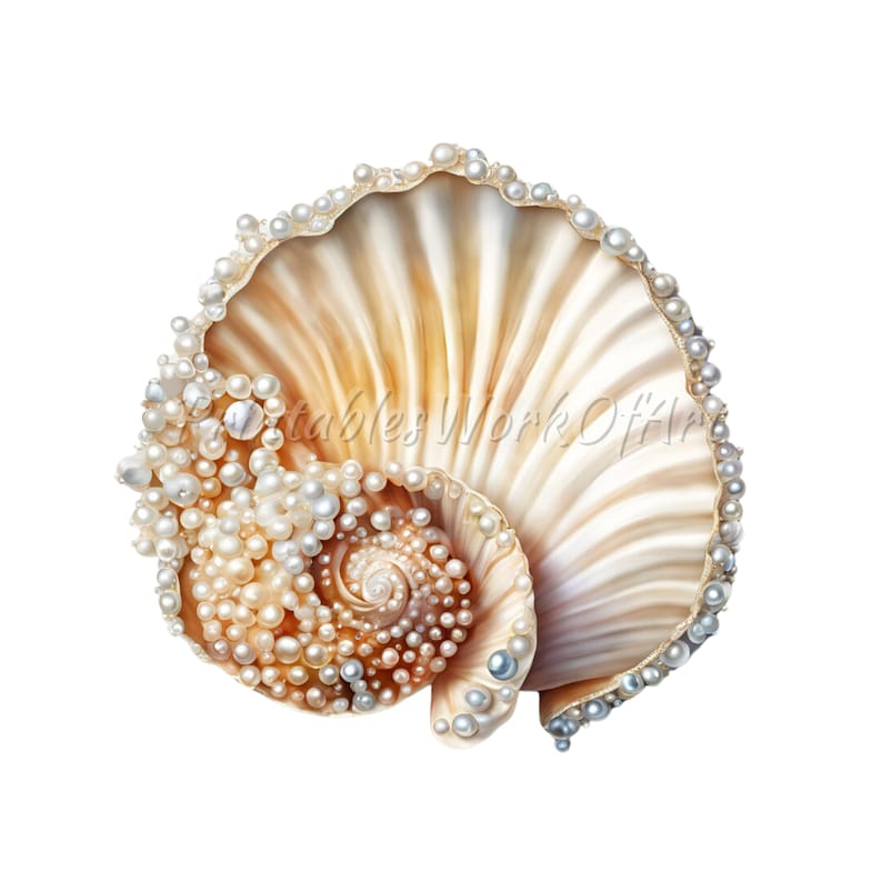 10 Sea Shell Pearl Clipart, Sea Shell Clip Art, Printable Watercolor ...