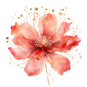 Abstract Flower Clipart, Red Gold Flowers, Floral Print, Printable ...