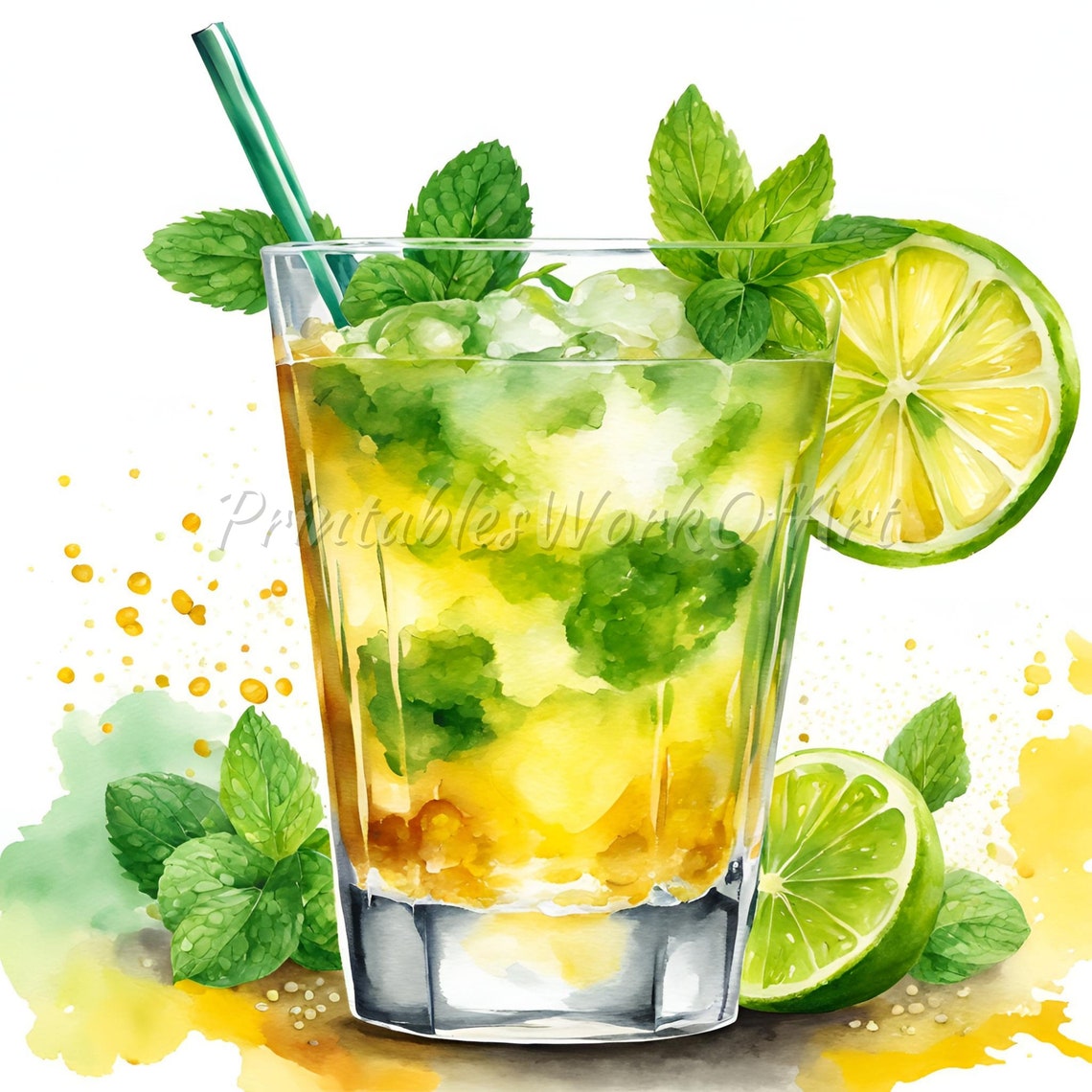 Yellow Mojito Clipart, Mojito Cocktail Images, 12 Watercolor Clip Art ...