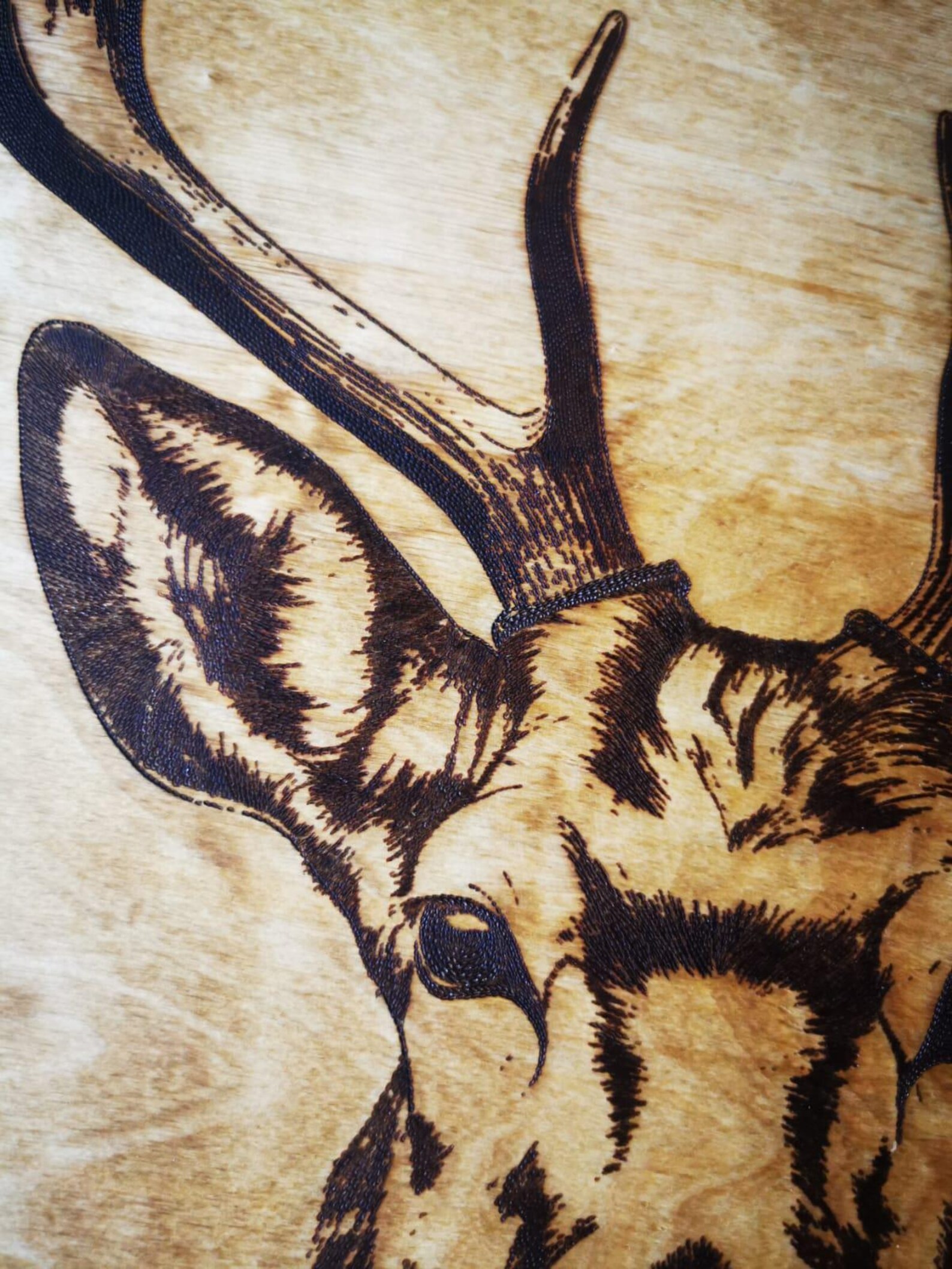 Hand Burned Deer on Wood Pyrography Home Wall Decor Woodburning Extra ...