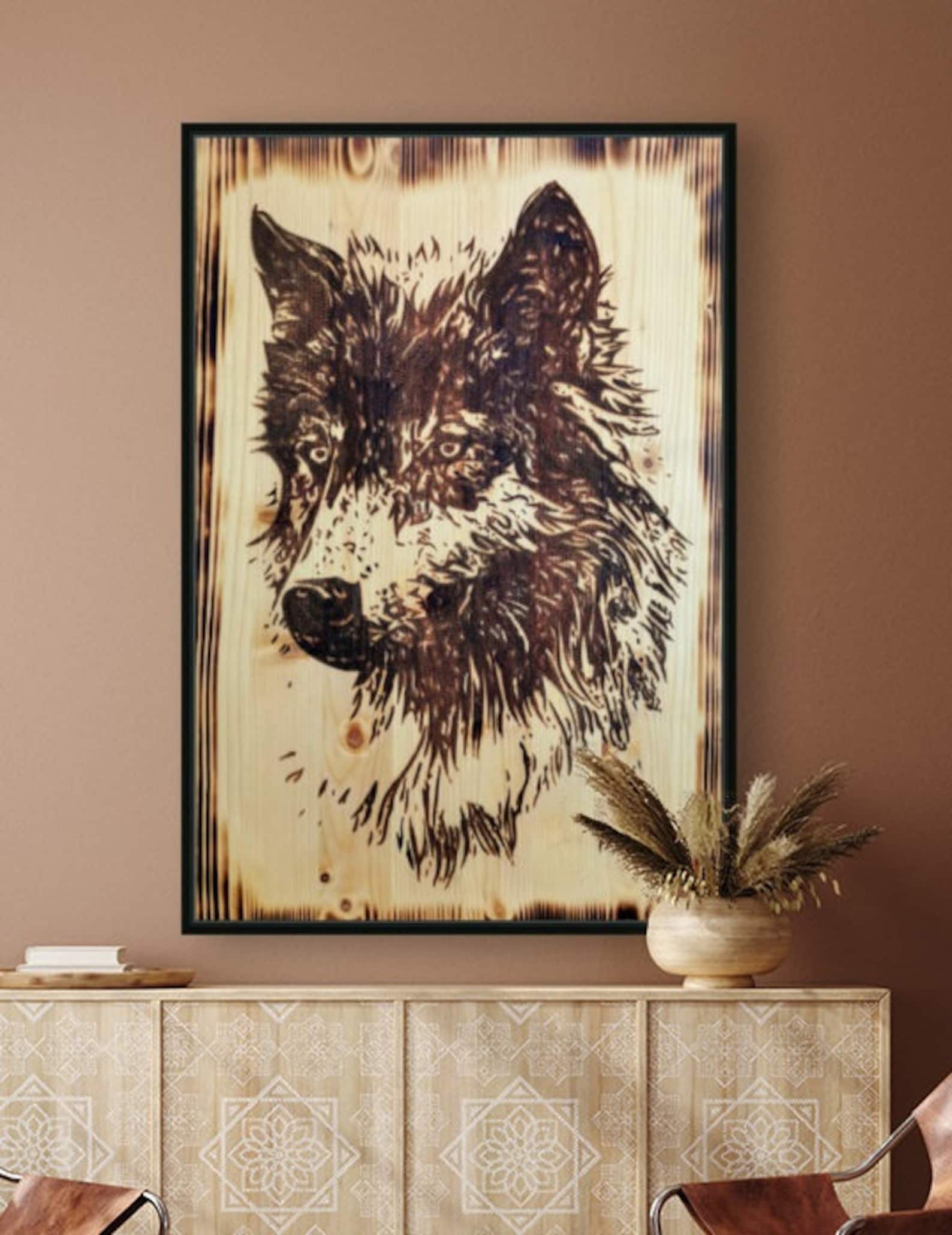 Woodburned Wolf | Pyrography | Home Wall Decor | Woodburning - Etsy