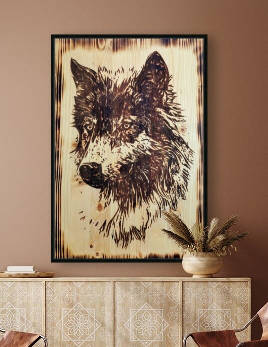 Woodburned Wolf | Pyrography | Home Wall Decor | Woodburning - Etsy